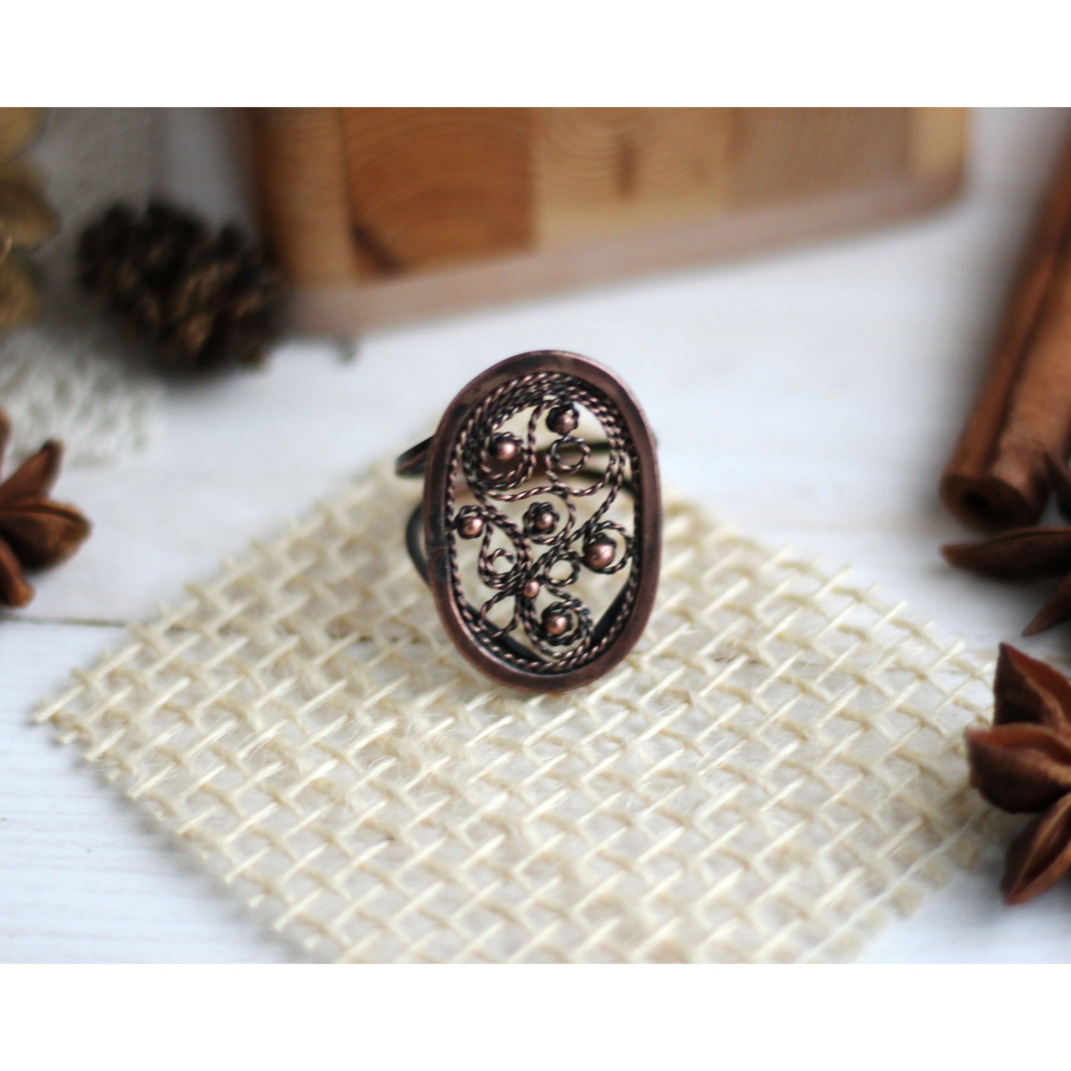 Copper ring, filigree pattern