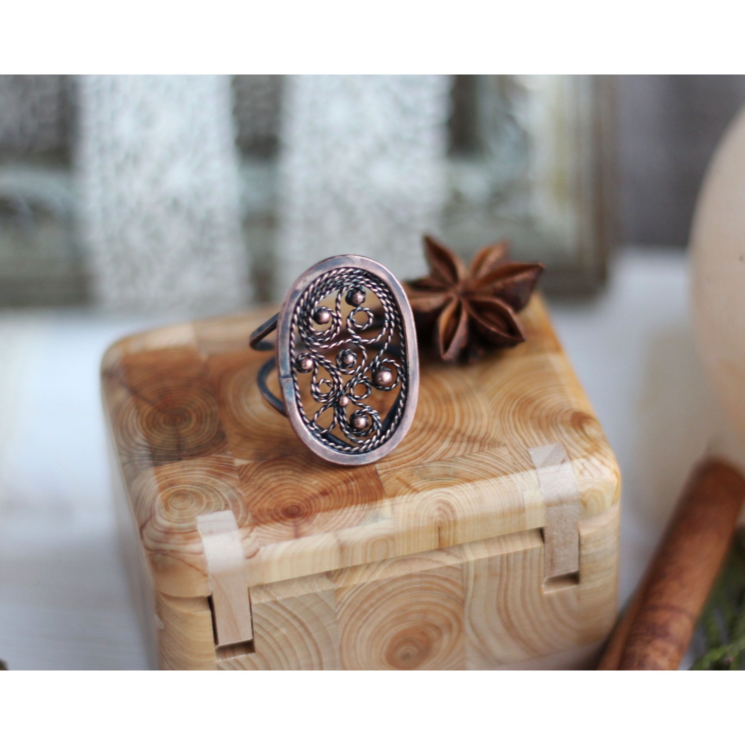 Copper ring, filigree pattern