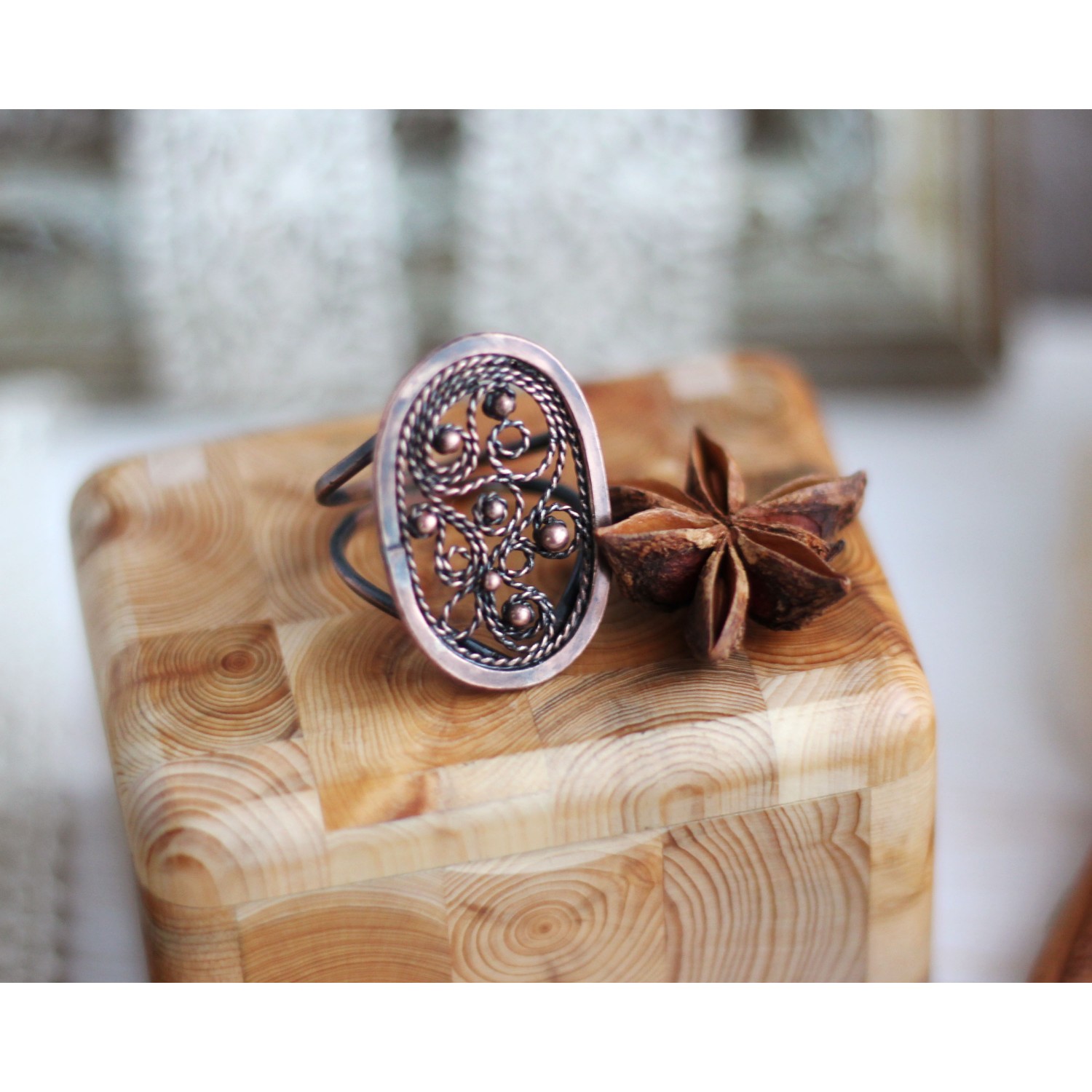 Copper ring, filigree pattern