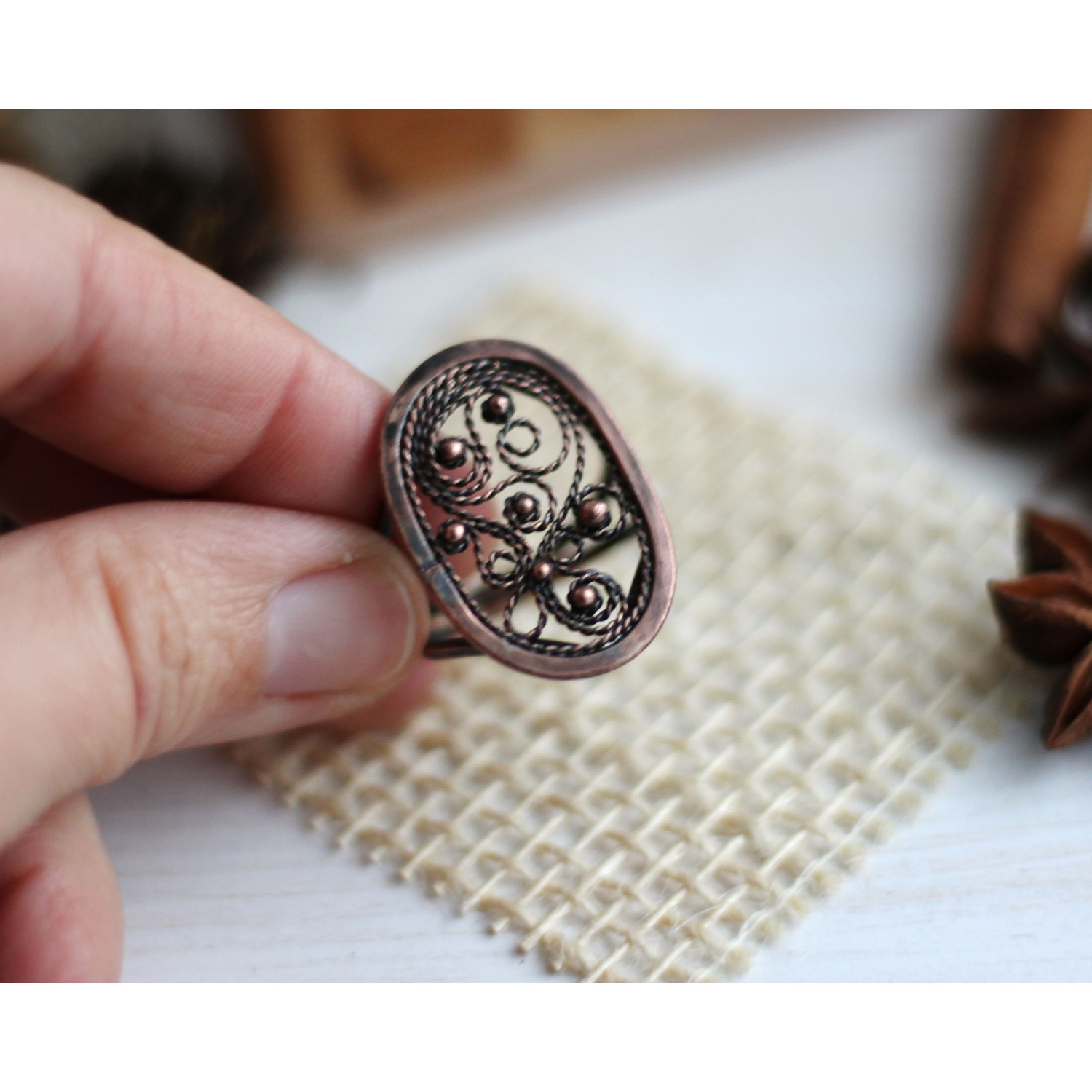 Copper ring, filigree pattern