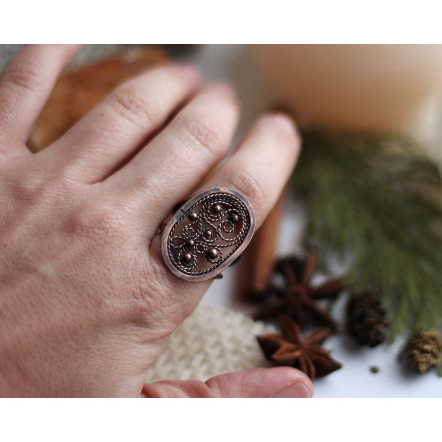 Copper ring, filigree pattern