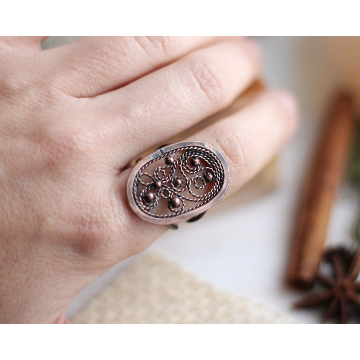 Copper ring, filigree pattern